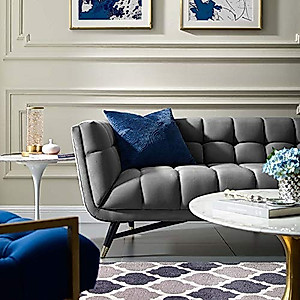 Modway Adept Contemporary Mid-Century Modern Performance Velvet Upholstered Tufted Sofa in Gray