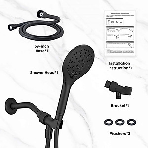 KPW Handheld Shower Head with 59" PVC Hose Matte Black Detachable Shower Head Adjustable Bracket High Pressure Handheld Shower Head RV Shower Head