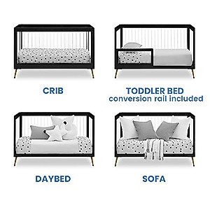 Delta Children Sloane Crib 7-Piece Baby Nursery Furniture Set–Includes: Convertible Crib, Dresser, Changing Top, Crib Mattress, Fitted Sheets, Toddler Guardrail & Changing Pad, Black w/Melted Bronze
