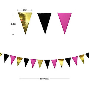 30 Ft Black Hot Pink and Gold Party Decorations Hanging Paper Triangle Banner Bunting Flag Pennant Garland for Birthday Bachelorette Engagement Wedding Baby Bridal Shower Anniversary Party Supplies