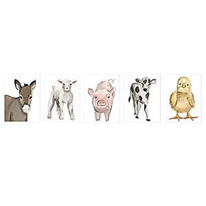 Northrup.Art Nursery Baby Farm Animals Unframed Prints- Set of 5 (8x10) - Decor - Wall Art - Prints - Watercolor,5 Count (Pack of 1)(NA-2)