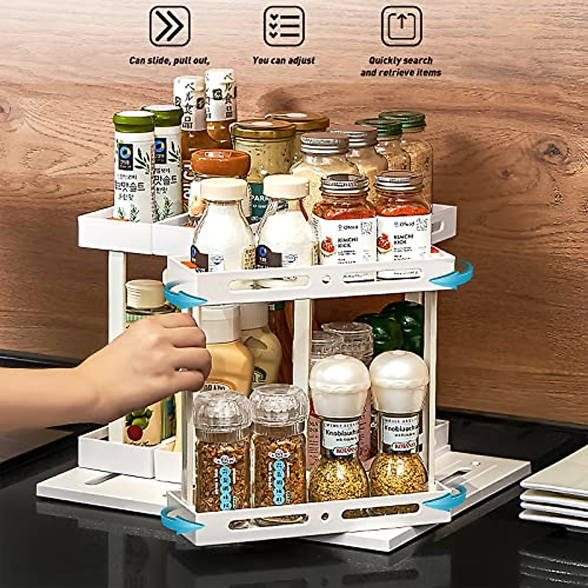 MDHAND Rotating Spice Rack Organizer, Multi-function Spice Rack Organizer For Cabinet, Kitchen Double Layer Rotating Spice Rack Organizer Cabinet/Pantry Wall/Countertop
