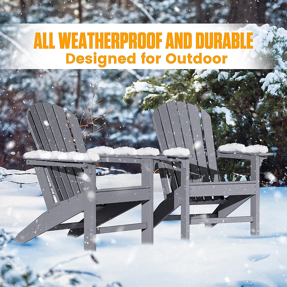 OTSUN Adirondack Chair, Large Lawn Chair, Outdoor Chair with Durability and Weather Resistance, HDPE Patio Chair for Yard, Porch, Garden, Deck, Swimming Pool, Grey