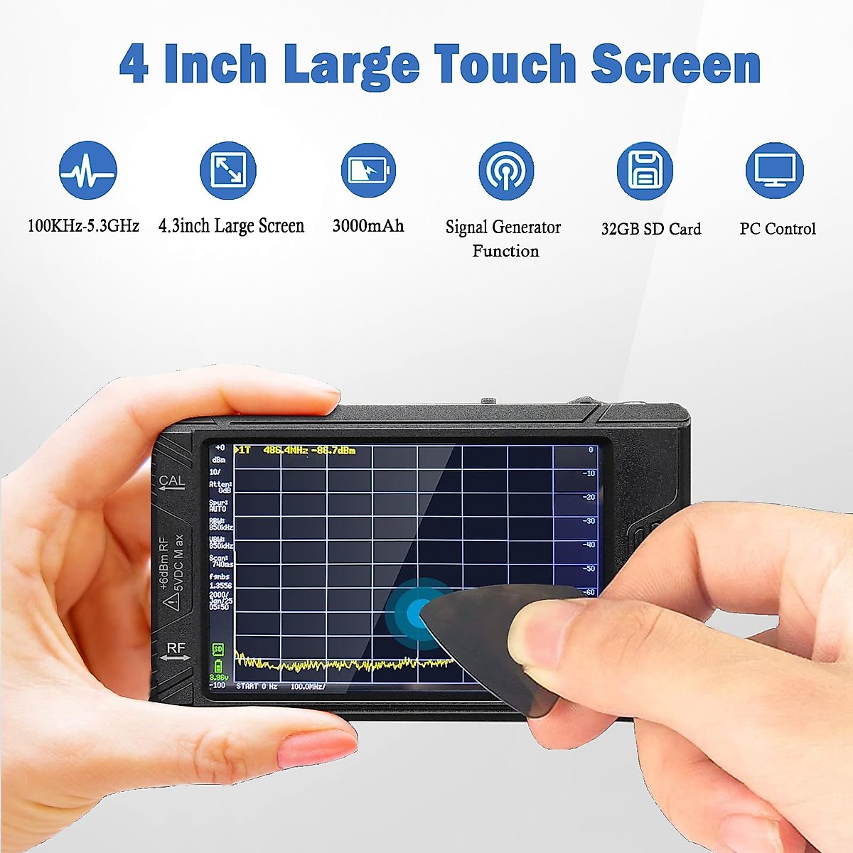 Upgraded TinySA Ultra Spectrum Analyzer, GOOZEEZOO 4inch 100kHz-5.3GHz Frequency Analyzer 2-in-1 100kHz to 800MHz MF/HF/VHF UHF Input 3000mAh Battery & 32GB SD Card V0.4.5.1