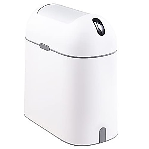 ELPHECO Motion Sensor Bathroom Trash Can, 2.5 Gallon Waterproof Trash Bin with Butterfly lid, Bathroom Waste Basket Garbage Bin for Bedroom Kitchen and Office use, White with Grey Button