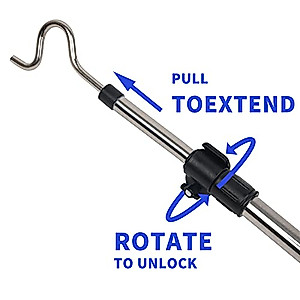Clothes Hanger Reaching Hook Telescopic Adjustment it is Light and can Extend from 37" to 65" with 4.7 "Hook and Sponge Handle. (37-62)