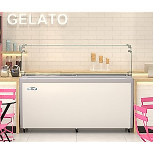 KoolMore KM-GDC-71SD-FG 70 in. 14-Pan Gelato Dipping Cabinet Display Freezer with Sliding Glass Door and Sneeze Guard, 20 cu. ft. ETL Listed