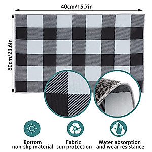 Black & White Christmas Door Mat Buffalo Plaid Doormat 16 x 24'' Winter Holiday Non-Skid Floor Mat Switch Mat Indoor Outdoor Home Garden Easy to Clean Low Profile Mat