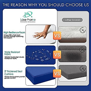 idee-home Outdoor Chair Cushions Set, Thick 3" Outdoor Seat Cushions Patio Furniture Waterproof with Ties, Dining Pads