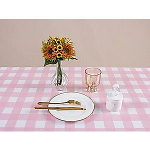 Kesfey 3 Packs Pink Gingham Tablecloth Pink and White Checkered Tablecloths 54 x 108 Inches Disposable Plastic Gingham Tablecovers Waterproof Rectangle Picnic Table Covers for Birthday Party Supplies