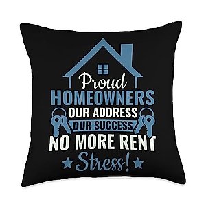 Gifts for New House Owners & First Time Home Owner Proud Homeowners-Our Adress Our Success No Rent Stress Throw Pillow, 18x18, Multicolor