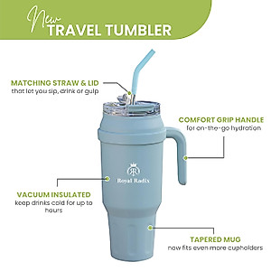 Royal Radix 50 oz Tumbler with Handle, 2 in1 Straw and Lid, Stainless Steel,Traveling Mug, maintain Cold for 24 Hours Hot 12H, Leakproof and Dishwasher Safe