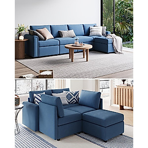 LINSY HOME Sectional Sofa, Blue, 300lb Weight Capacity, Changeable Covers, Storage Seat, BIFMA X5.4-2020 Certificated, Memory Foam Cushion, Easy Assembly, 6 Packages