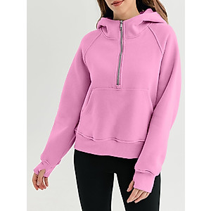 AUTOMET Half Zip Sweatshirts Cropped Hoodies Fleece Jackets Womens Quarter Zip Up Pullover Fall Outfits 2024 Winter Clothes Pink