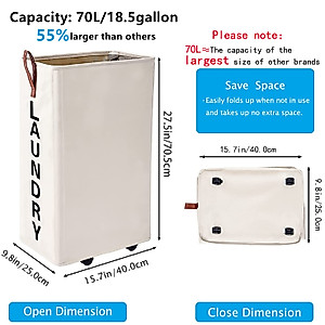 Homlikelan 70L Large Laundry Hamper,Tall Rolling Laundry Basket,Narrow Laundry Basket with Wheels,Slim Laundry Hamper on Wheels Clothes Hamper Laundry Bin 27.5" Beige