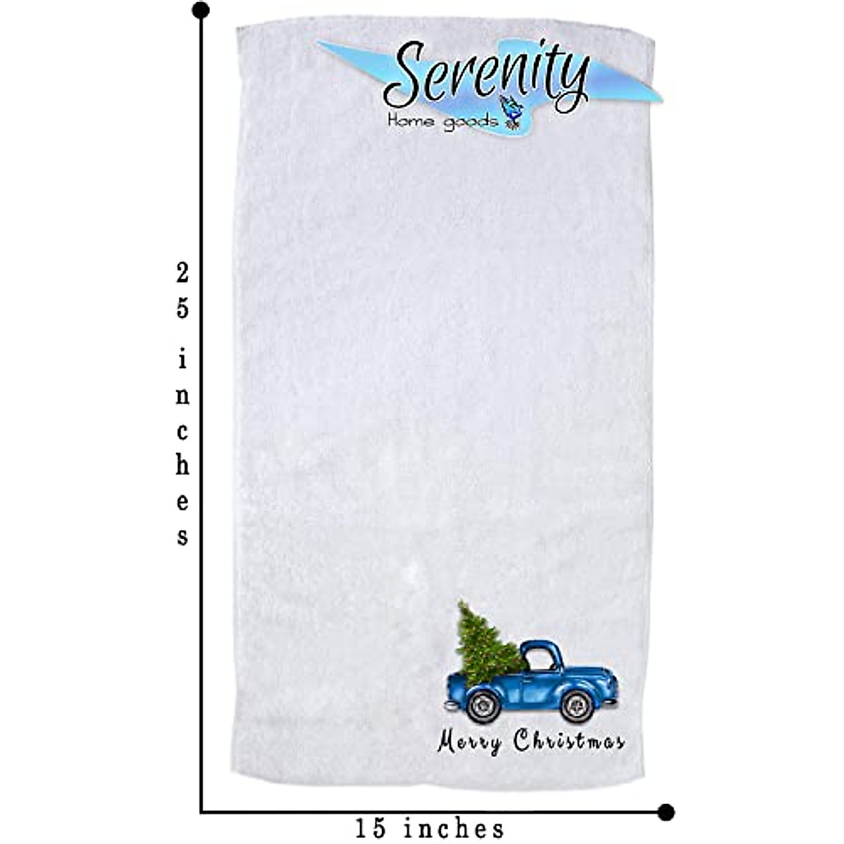 Decorative Kitchen Dish and Bath Hand Towels | Cute Rustic Blue Truck With Green Christmas Tree | White Tea Towel Home Decor Holiday Decorations | Quality XMAS Gift Present