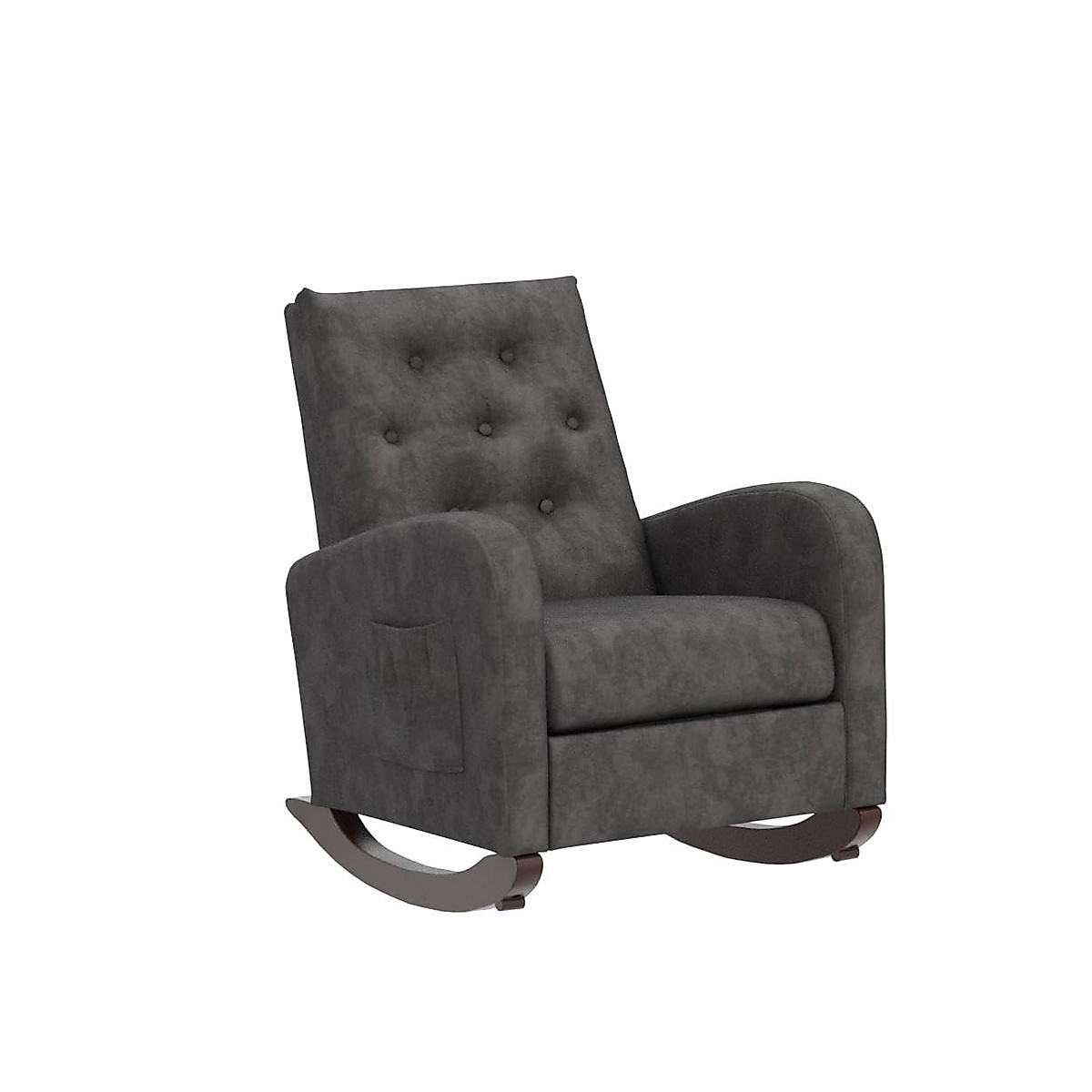 Rocking Chair Modern,Upholstered Glider Rocker Chair for Nursery,Comfy Armchair with Side Pocket for Living Room (Dark Grey)