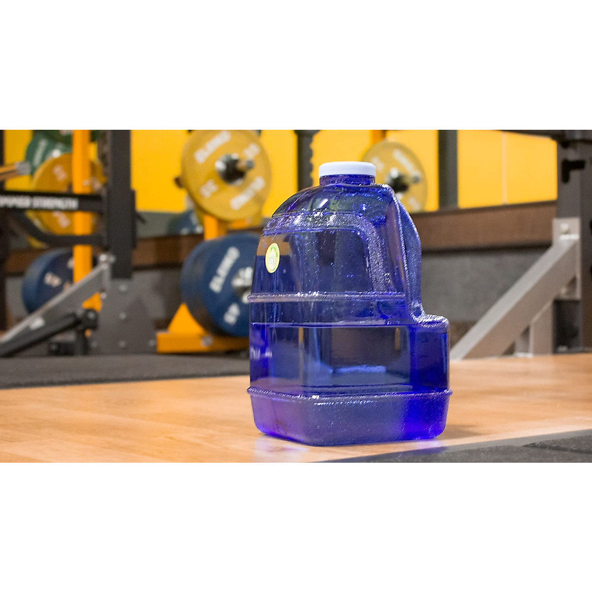 New Wave Enviro 1 Gallon Square BPA Free Bottle with Screw Top Lid and Integrated Handle, Space Saving Design, Ideal for Gym and Outdoor Life, Blue