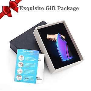 Torch Lighter, Windproof Triple Jet Flame Butane Lighter with Safety Lock, Adjustable Flame Refillable Pocket Lighter for Kitchen Outdoor Use, Zinc Alloy - Rainbow Colored (Butane Not Included)