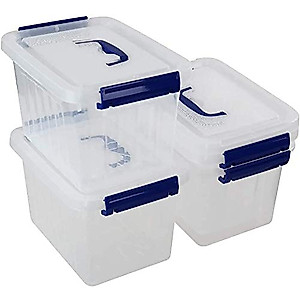Farmoon 6 Quart Clear Storage Bin, Small Plastic Stackable Box/Cotainer with Lid and Blue Handle, 4 Packs