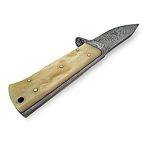 Knife King Handmade Damascus Hunting Knife-Natural Bone Handle-9" Fixed Blade Knife with Leather Sheath-Master Quality EDC Survival Knife-Camping Knife Ideal Gift for Men and Women
