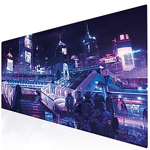 Imegny Large Gaming Mouse Pad, Extended XXL Desk Pad & Non-Slip Rubber Mat for Mice and Keyboard with Stitched Edges （90x40 zisecity006）