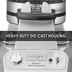 Waring Commercial WWD200 Classic Double Waffle Maker, Coated Non Stick Cooking Plates, Produces 60 waffles per hour, 120V, 1400W, 5-15 Phase Plug, Silver