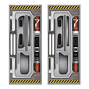 Beistle 2 Piece Printed Plastic Indoor Outdoor Spaceship Door Covers Decorations for Outer Space Galaxy Alien Theme Birthday Parties, Multicolored