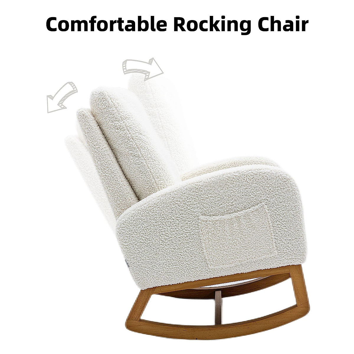Luccalily Rocking Accent Chair, Upholstered Rocking Glider Chair with Fabric Padded Seat and Solid Wood Base, Armchair with Side Pocket for Nursery,Modern Design for Living Room, Bedroom