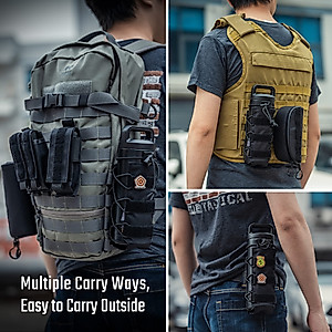 TACTICAL GEEK EXT11 Water Bottle Pouch, Portable Water Bottle Carrier, Drawstring Travel Bottle Holder, Adjustable Outdoor Sports Kettle Carrier Holster, Molle Water Bottle Holder for Backpack (Black)