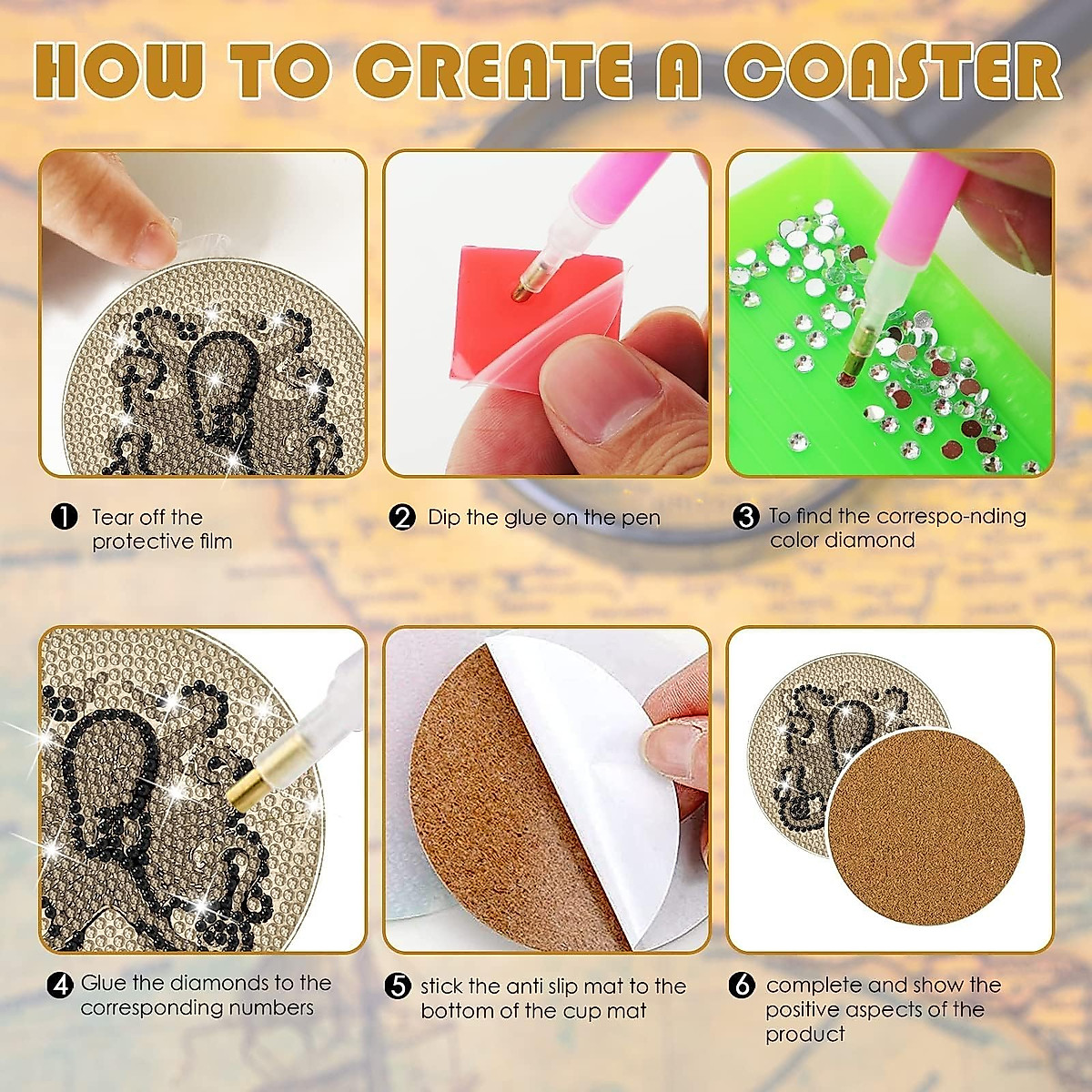 8 PCS Vintage Nautical Diamond Art Coasters Kits with Holder DIY Crab Starfish Compass Diamond Art Coaster Non Slip Coaster for Adults Diamond for Xmas Present