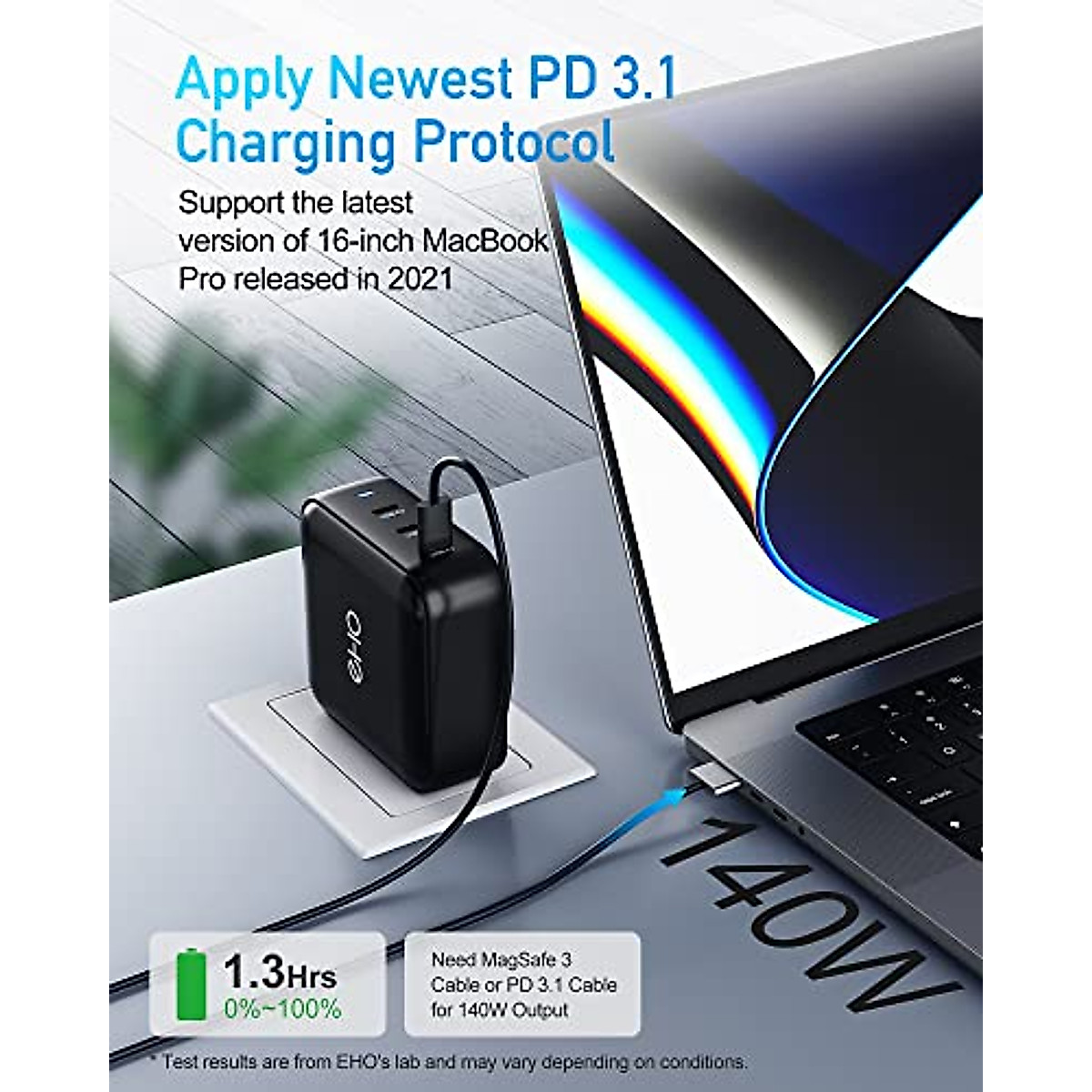 USB C Wall Charger, 140W PD 3.1 PPS 3-Port GaN III Fast Charger Type C Charging Station Foldable Power Adapter Travel Charger Block Compatible w/MacBook, Laptop, iPad, iPhone, Samsung and More-Black
