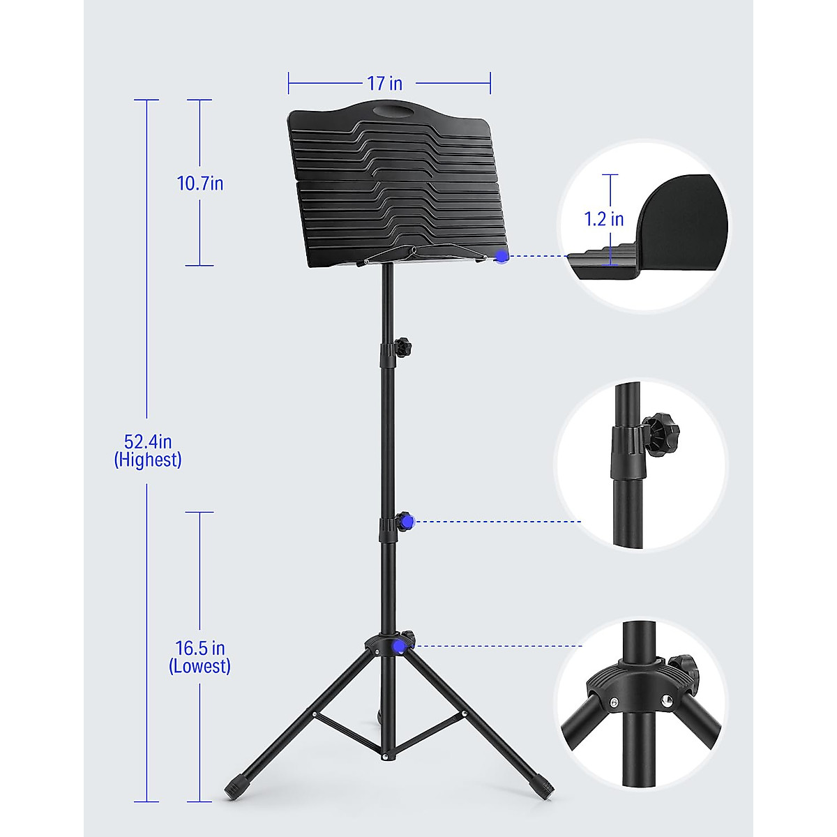 Donner Sheet Music Stand with Light, DMS-1 Portable Metal Music Stand, Tabletop Music Book Stand for Guitar, Ukulele, Violin Players