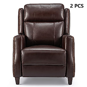 BMBMT Genuine Leather Recliner Chair 2 PCS Sofa with Double Layer Backrest, Power Recliner, Retro Rivet Design, High-Density Sponge Recliner Chair for Living Room, Brown