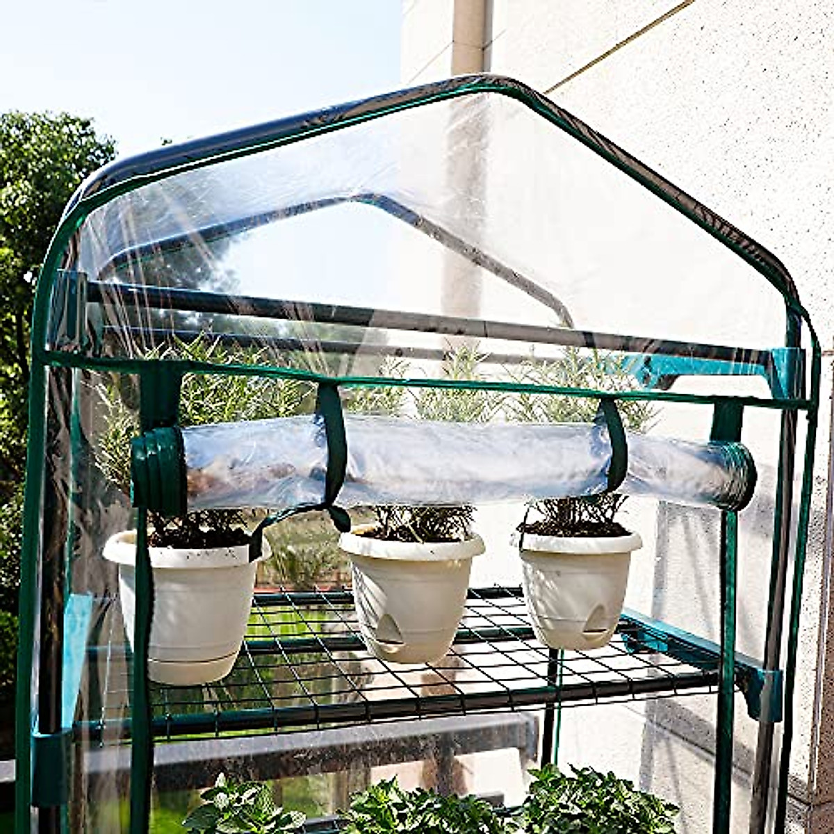 Worth Garden 4 Tier Mini Greenhouse - 63'' H x 27'' L x 19'' W - Sturdy Portable Gardening Shelves with PVC Cover - Small Green House Use in Indoor & Outdoor for Plants Flowers