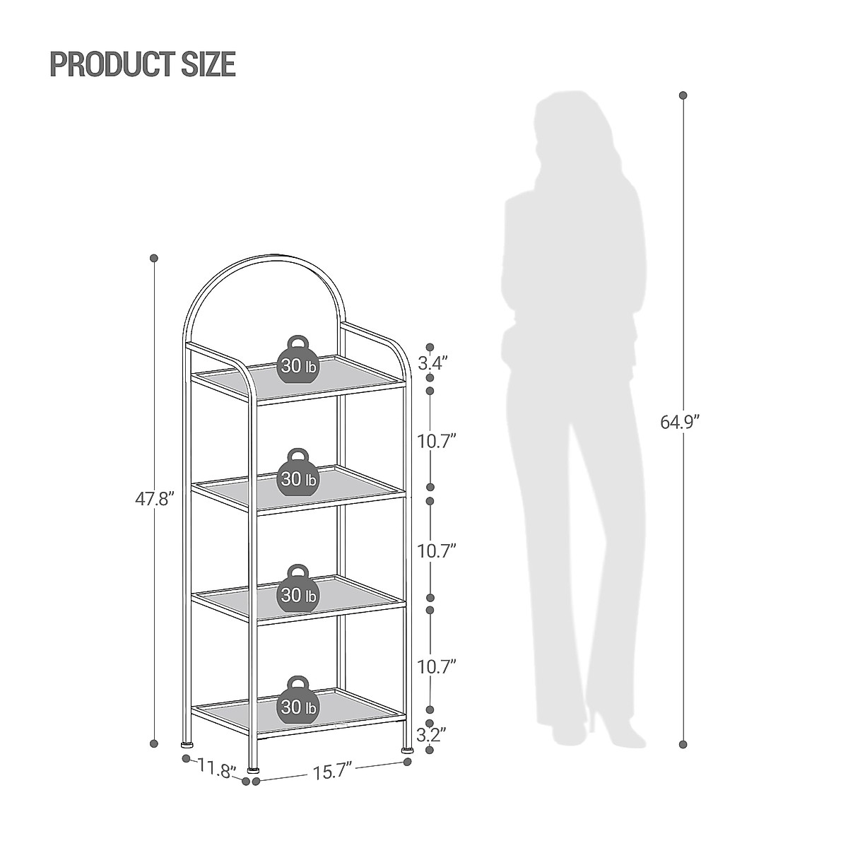 Hzuaneri Bookcase Bookshelf, Tempered Glass Bookshelves, Slim Shelving Unit for Bedroom, Bathroom, Home Office, Steel Frame, 4 Tier Black BC04001B