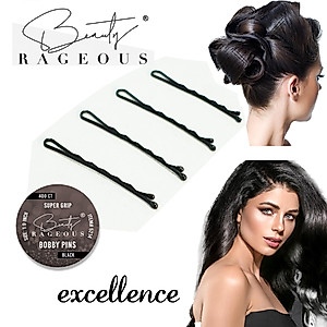 Super Grip Bobby Pins - Women's 1.9 Inch - Easy, Secure, All Hair Types - Handy Reusable Tin (Black - 400 Ct Approx)