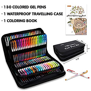 Shuttle Art Gel Pens, 130 Colors Gel Pen with 1 Coloring Book in Travel Case for Adults Coloring Books Drawing Crafts Scrapbooking Journaling