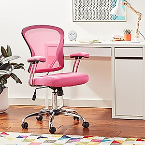 OSP Home Furnishings Juliana Mesh Back and Padded Mesh Seat Adjustable Task Chair with Padded Arms and Chrome Accents, Pink