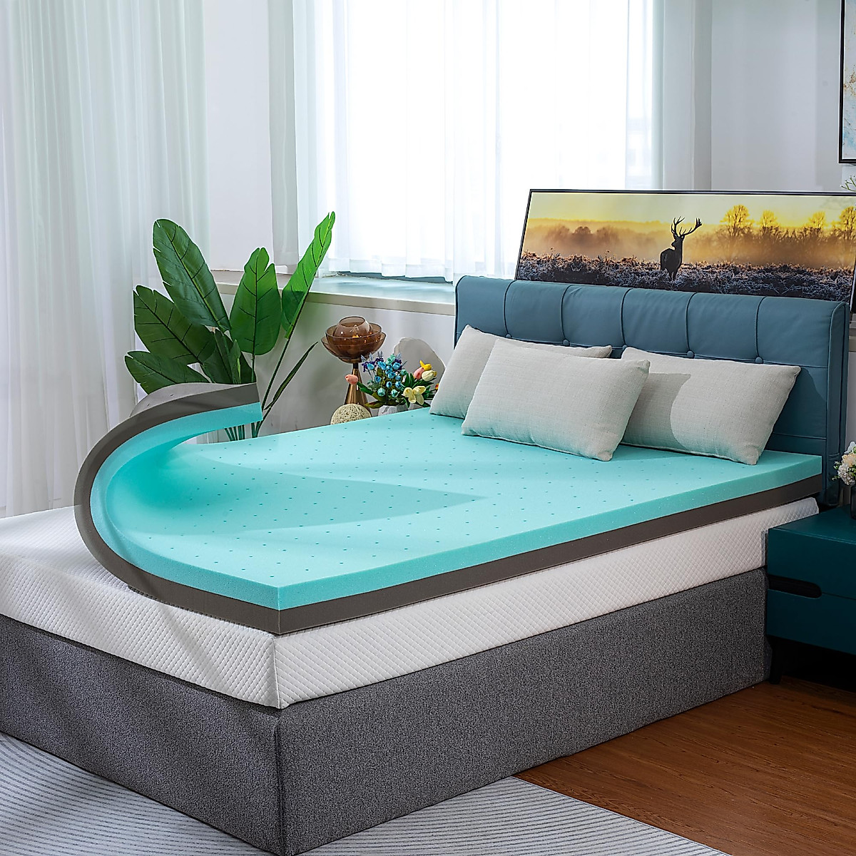 Askme Twin Mattress Topper 4 Inch Ventilated Gel Memory Foam and Firm Foam Support with Bonus Cover, Adjustable Softness Relief Back Pain Breathable and Washable Cover, CertiPUR-US