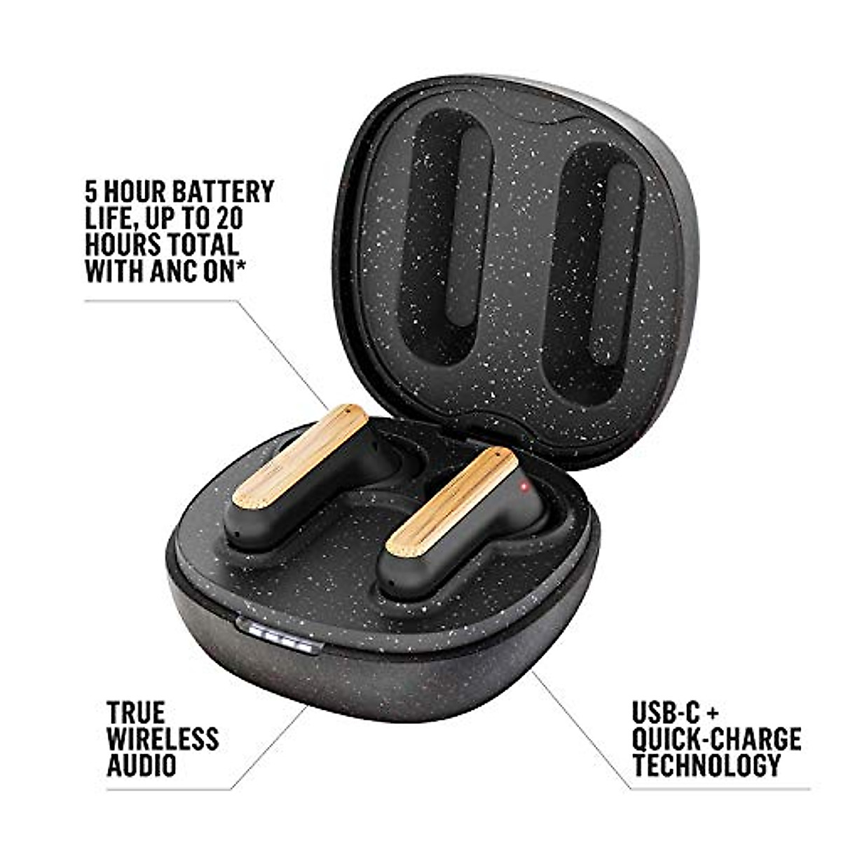 House of Marley Redemption ANC: Noise Cancelling True Wireless Earbuds with Microphone, Bluetooth Connectivity, 20 Hours Total Playtime, and Sustainable Materials, Signature Black