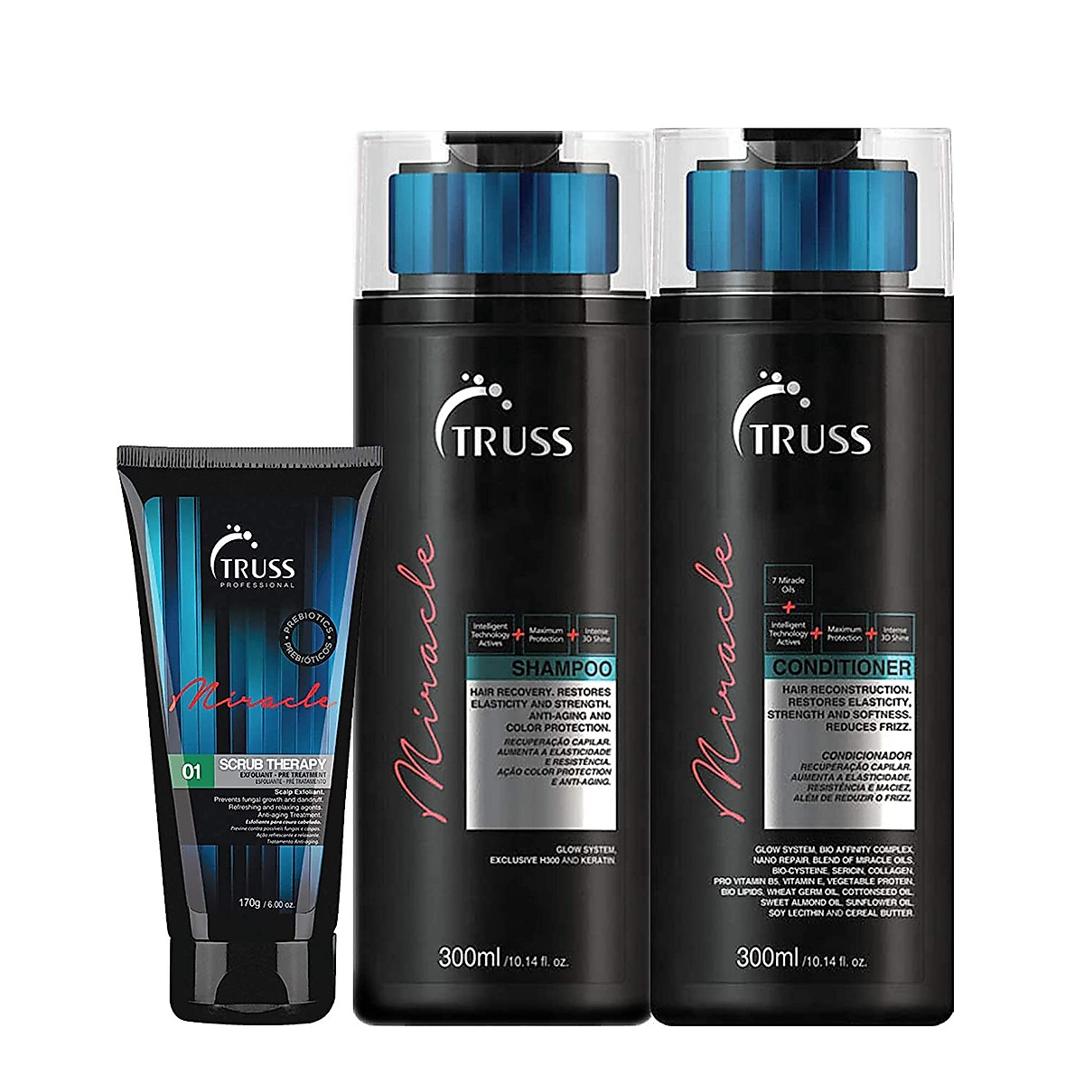 Truss Scrub Therapy Scalp Exfoliant Treatment Bundle with Miracle Shampoo and Conditioner Set