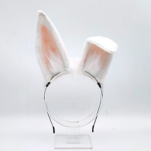 Faylay Plush Furry Bunny Headwear Artificial Rabbit Ear Headband Simulation (2-White)