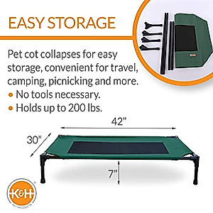 K&H PET PRODUCTS Elevated Cooling Outdoor Dog Bed Portable Raised Dog Cot Green/Black Large 30 X 42 X 7 Inches