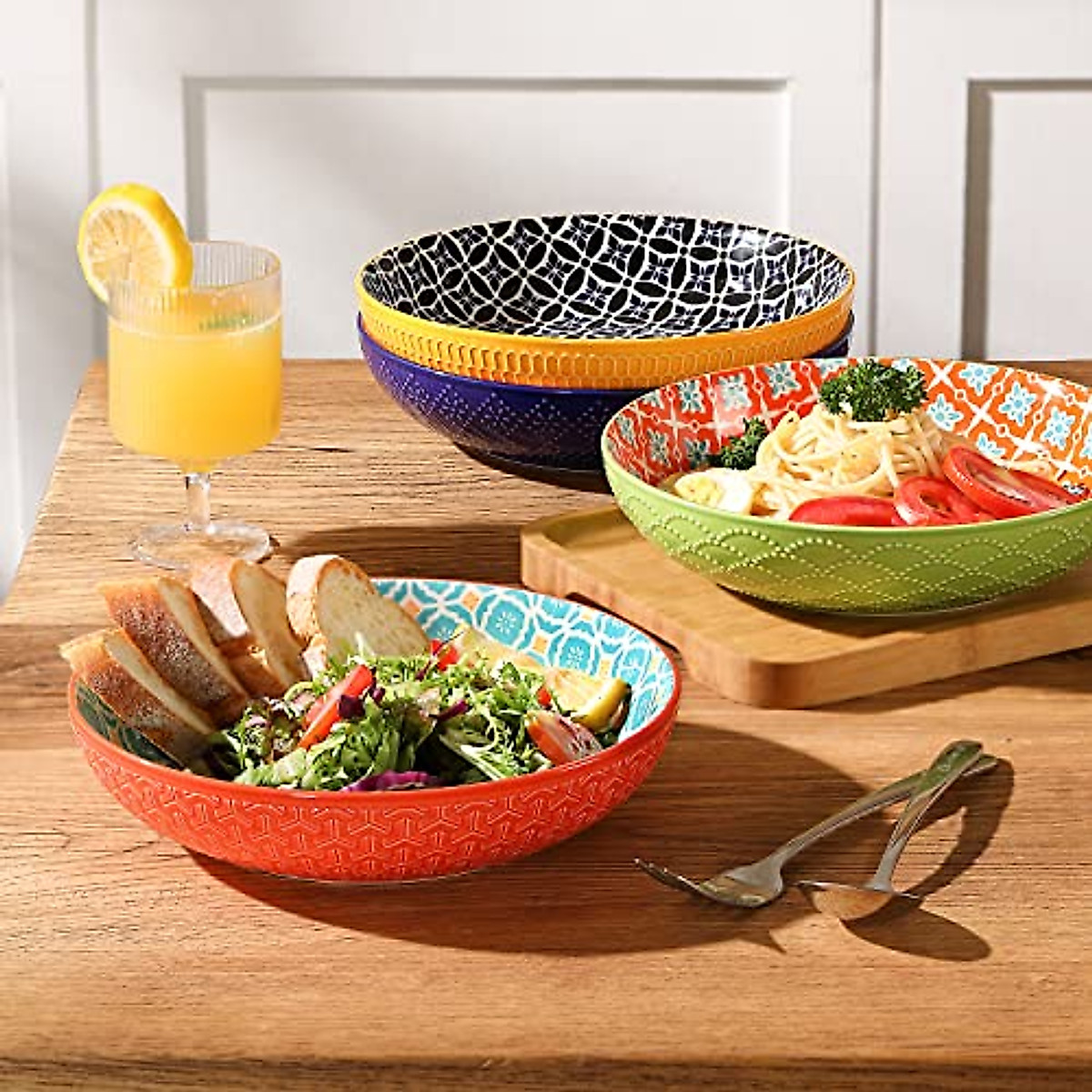 Metahom Ceramic Pasta Bowls, 40 Oz Large Salad Bowls, 8.75'' Colorful Serving Bowl Set for Pasta, Salad, Soup, Set of 4