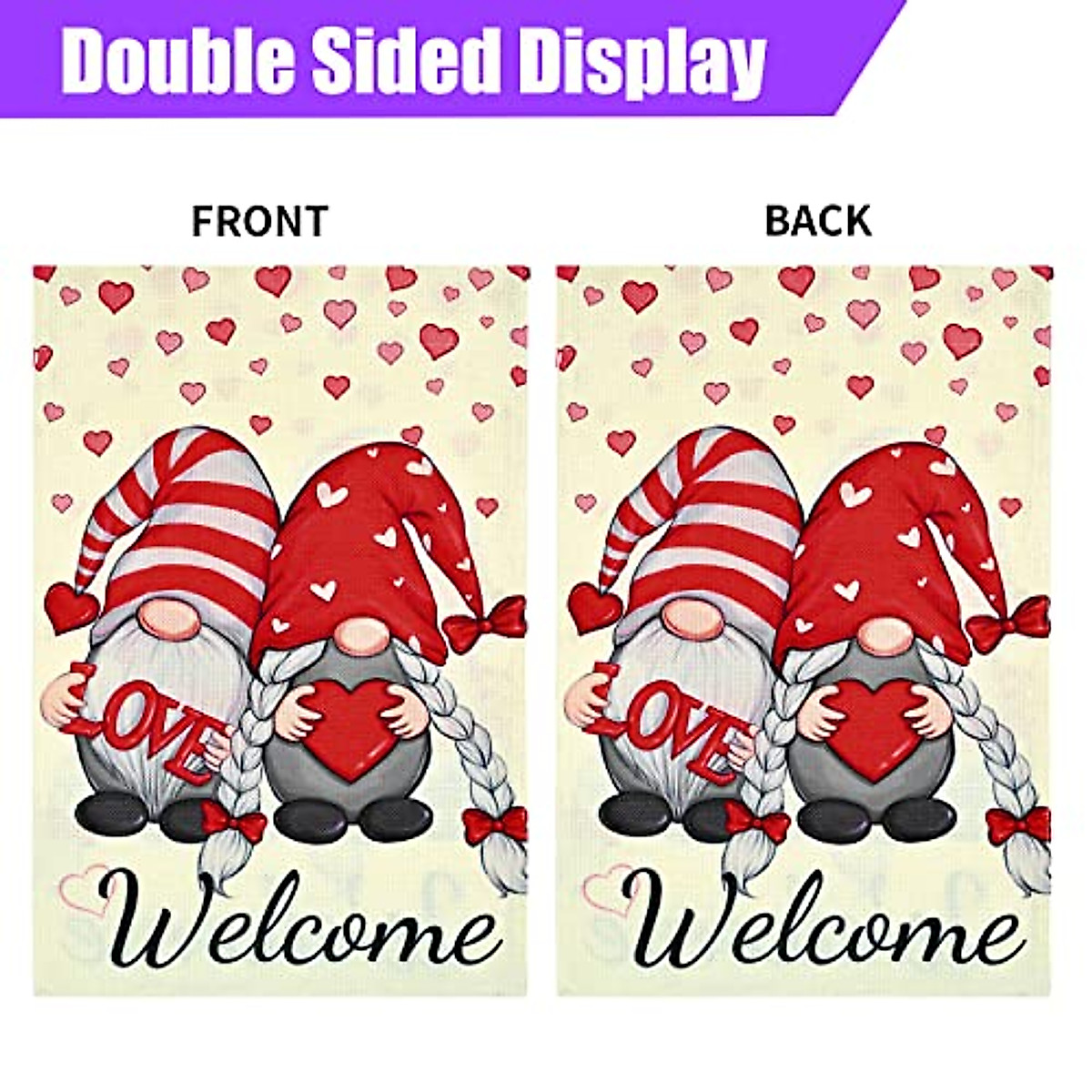 Valentines Day Garden Flag Double Sided, Love Gnomes Valentine’s Day Garden Flag Yard Flag for Outdoor Decoration 12x18 Inch