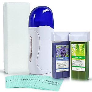 Dual Roll on Waxing Kit Hair Removal Roll on Double Wax Warmer with 3 Rose Wax Cartridge Depilatory Wax Roller Refill for Legs Arms and Underarm