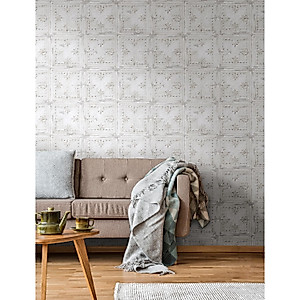 RoomMates RMK11209WP White Tin Tile Metallic Accent Peel and Stick Wallpaper, Roll