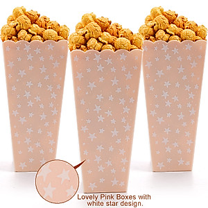 Tebery 21 Pack Plastic Open-Top Popcorn Boxes, 7.7" Tall x 4" Square Pink Reusable Popcorn Container for Home Movie Theaters, and Parties