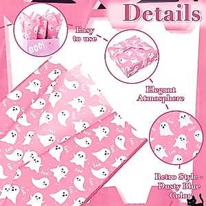 100 Sheets Pink Ghost and Boo Tissue Paper, 20 x 14in Halloween Pink Ghost Print Wrapping Tissue Cute Ghost Art Decorative Tissue for Happy Boo Day Girls Baby Shower Birthday Party Supplies